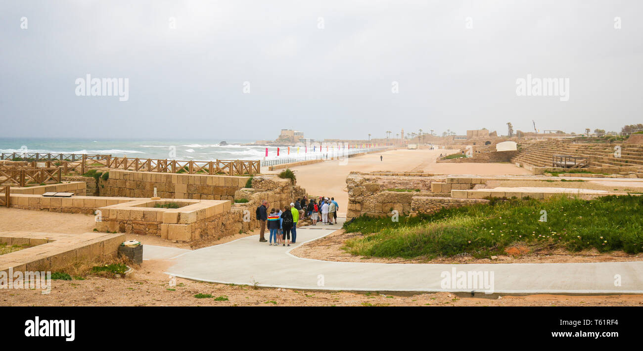 Ruins of the ancient Roman city Caesarea at the Mediterranean Coast in ...