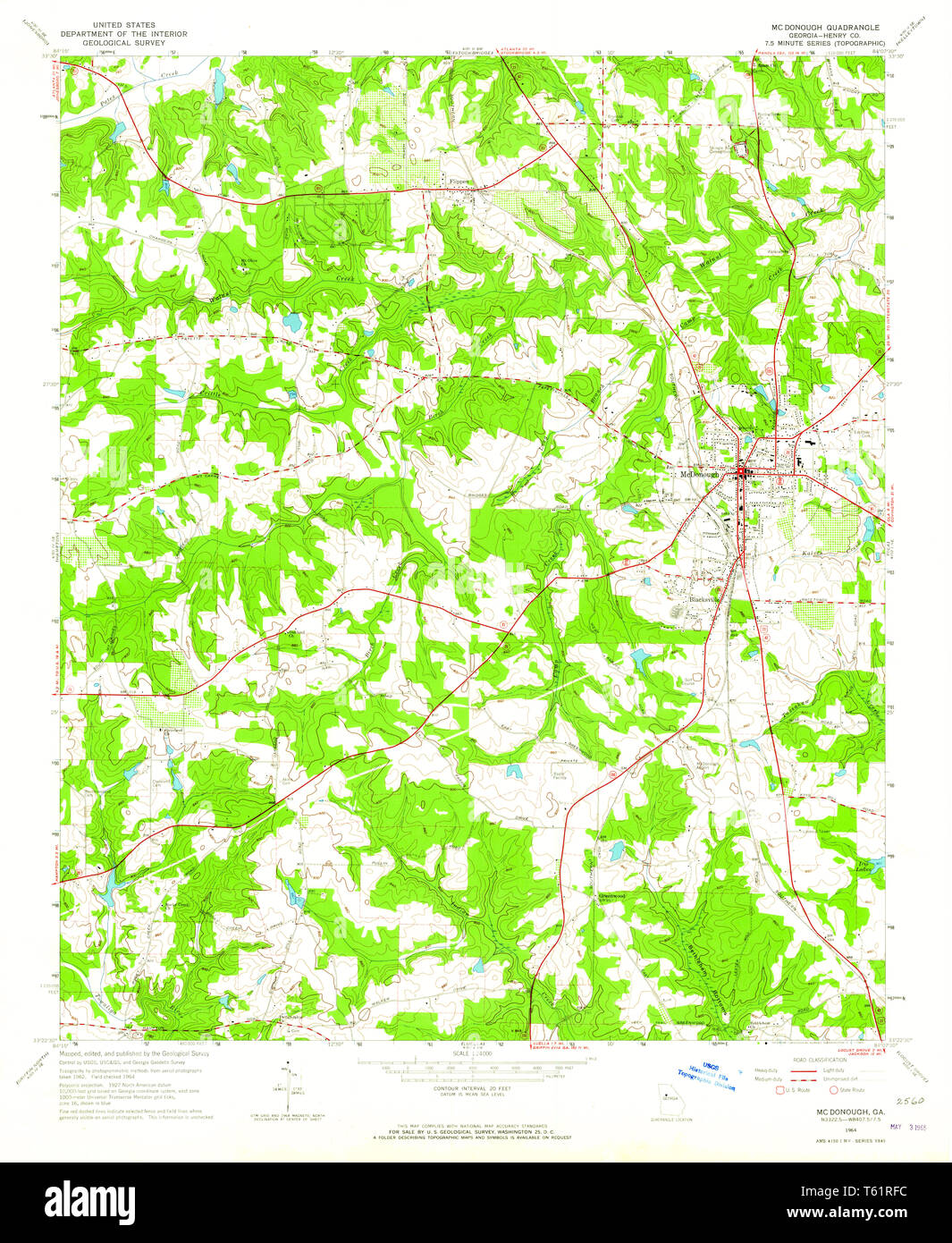 USGS TOPO Map Georgia GA Mc Donough 246330 1964 24000 Restoration Stock ...