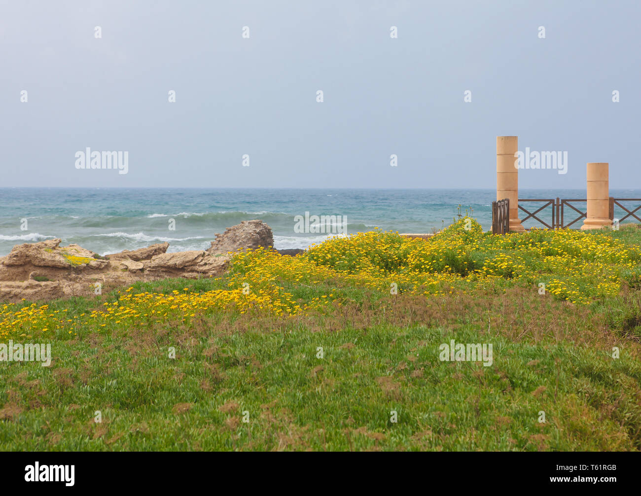 Ruins of the ancient Roman city Caesarea at the Mediterranean Coast in ...
