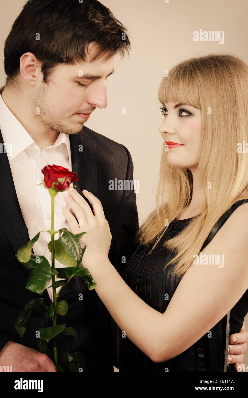 Luxury and temptation concept. Stylish elegant luxurious couple in love ...