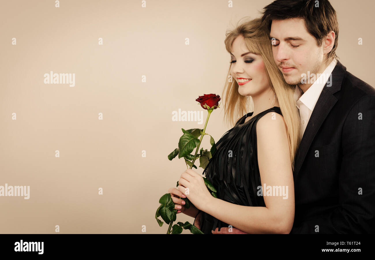 Luxury and temptation concept. Stylish elegant luxurious couple in love ...