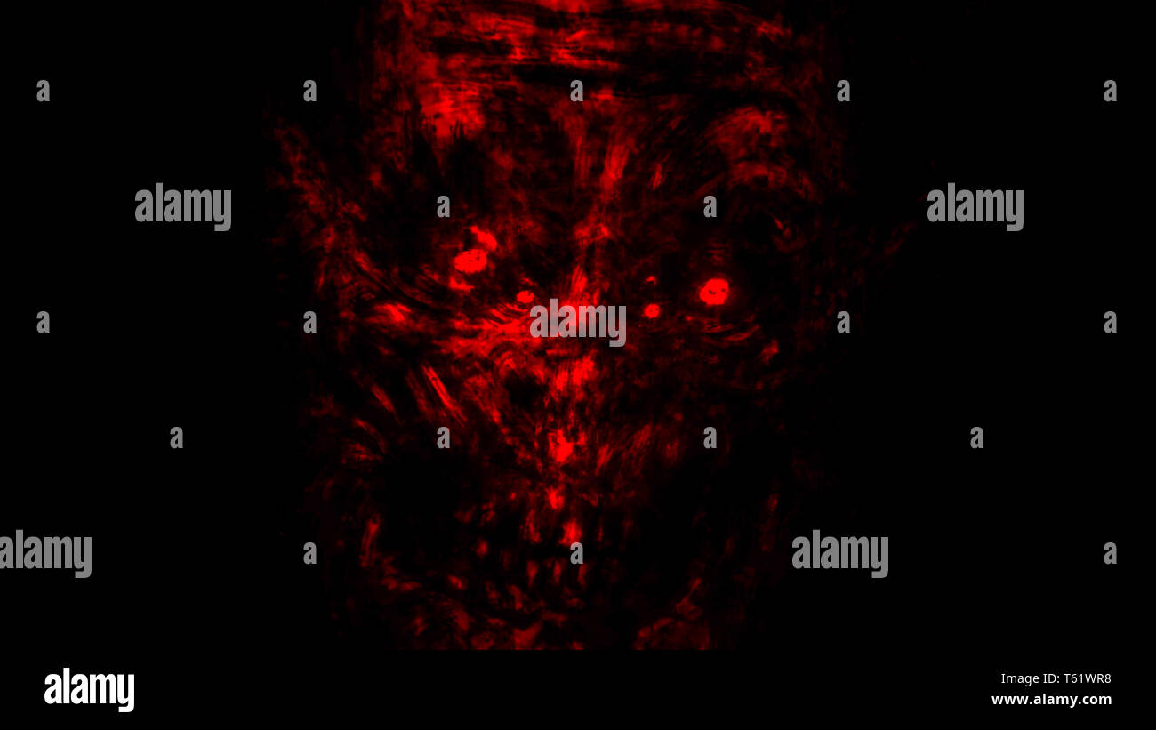 Abstraction zombie face on black background. Illustration in horror ...