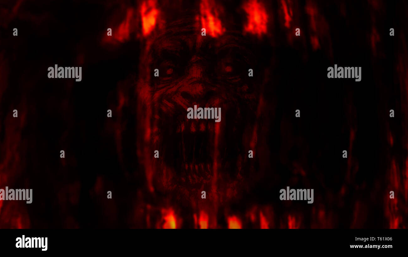 Abstraction zombie face on black background. Illustration in horror ...