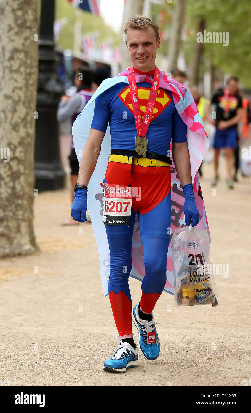 General view of a runner in fancy dress at the finish of the 2019 ...