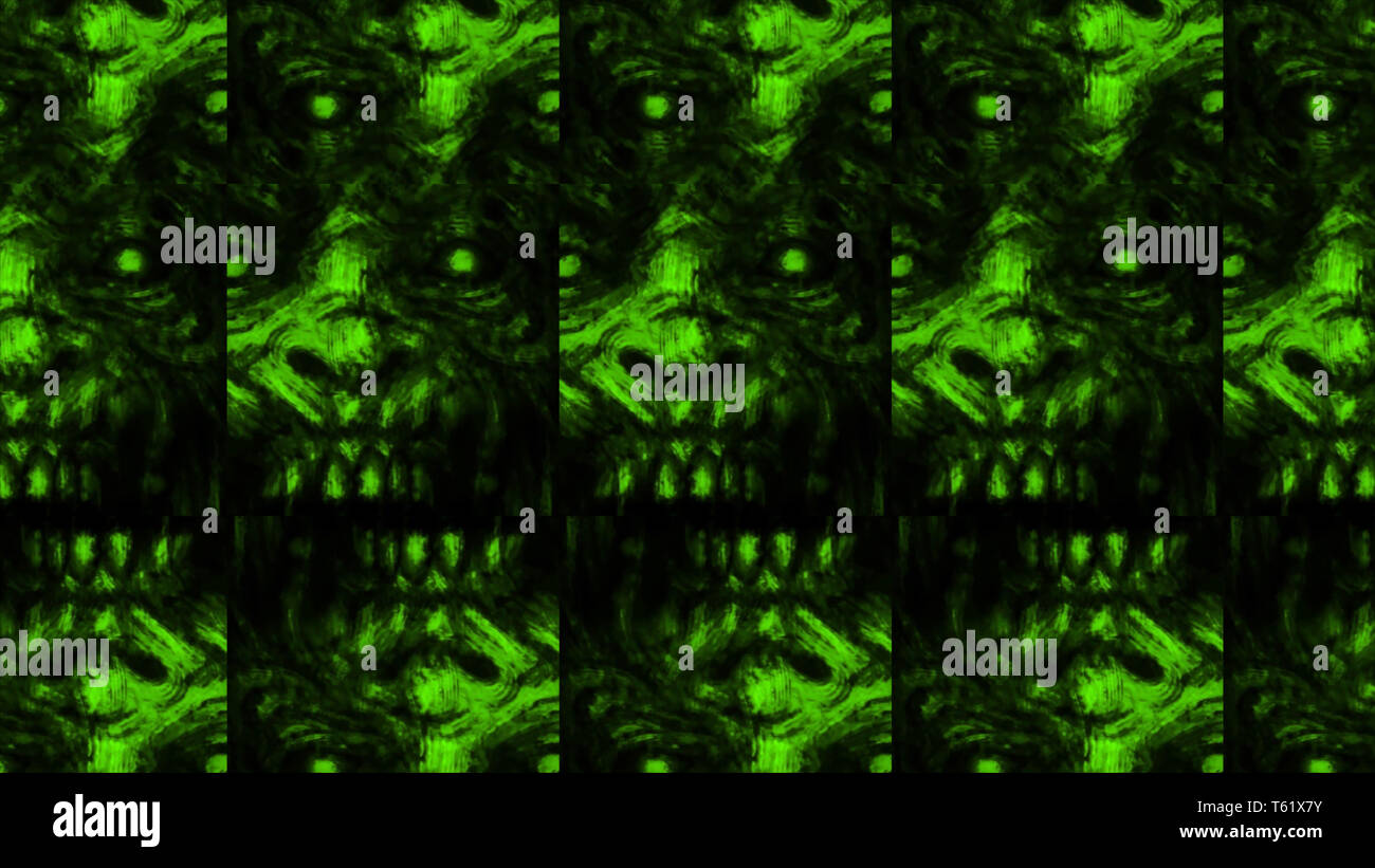 Scary zombie face pattern on black background. Illustration in horror ...