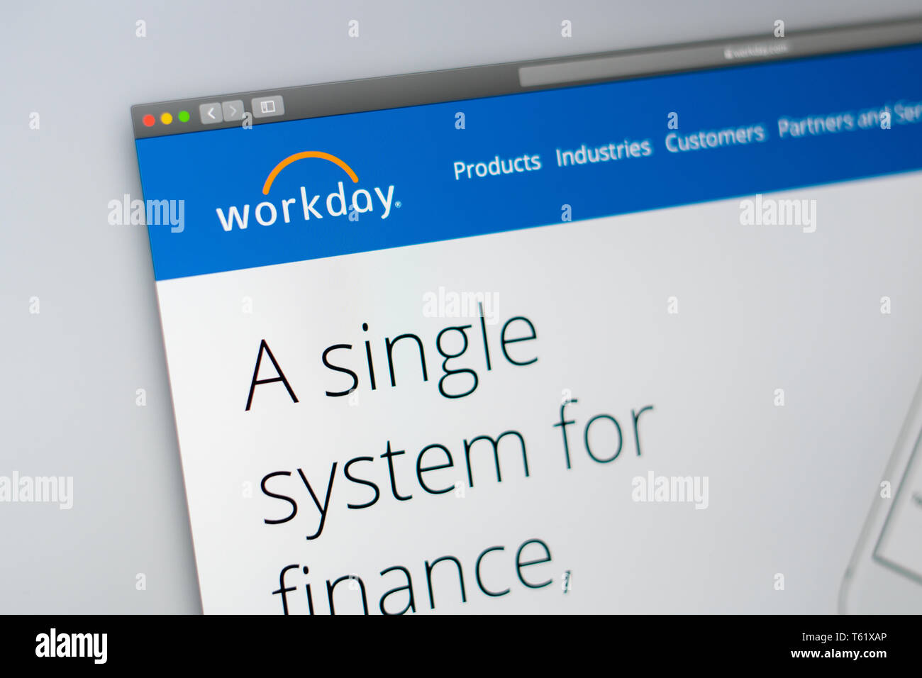 Workday company website homepage. Close up of Workday logo. Can be used ...