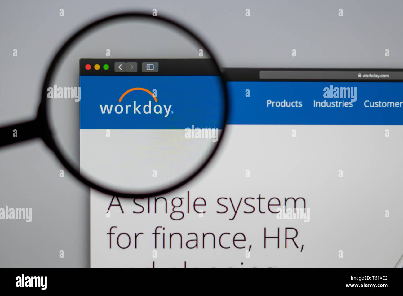 Workday company website homepage. Close up of Workday logo. Can be used ...