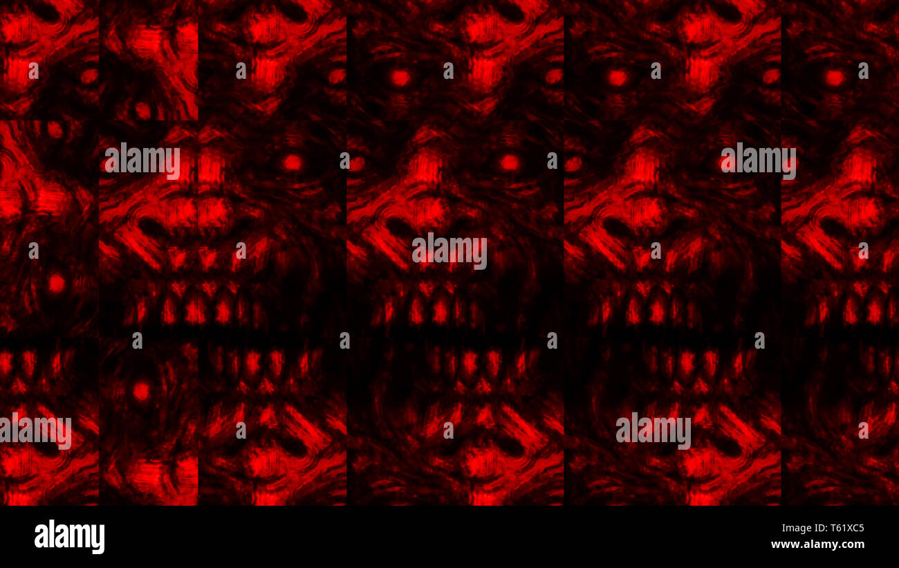 Scary zombie face pattern on black background. Illustration in horror ...