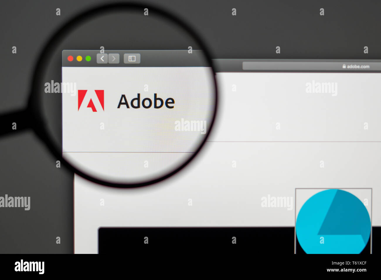 Adobe company website homepage. Close up of Adobe logo. Can be used as ...