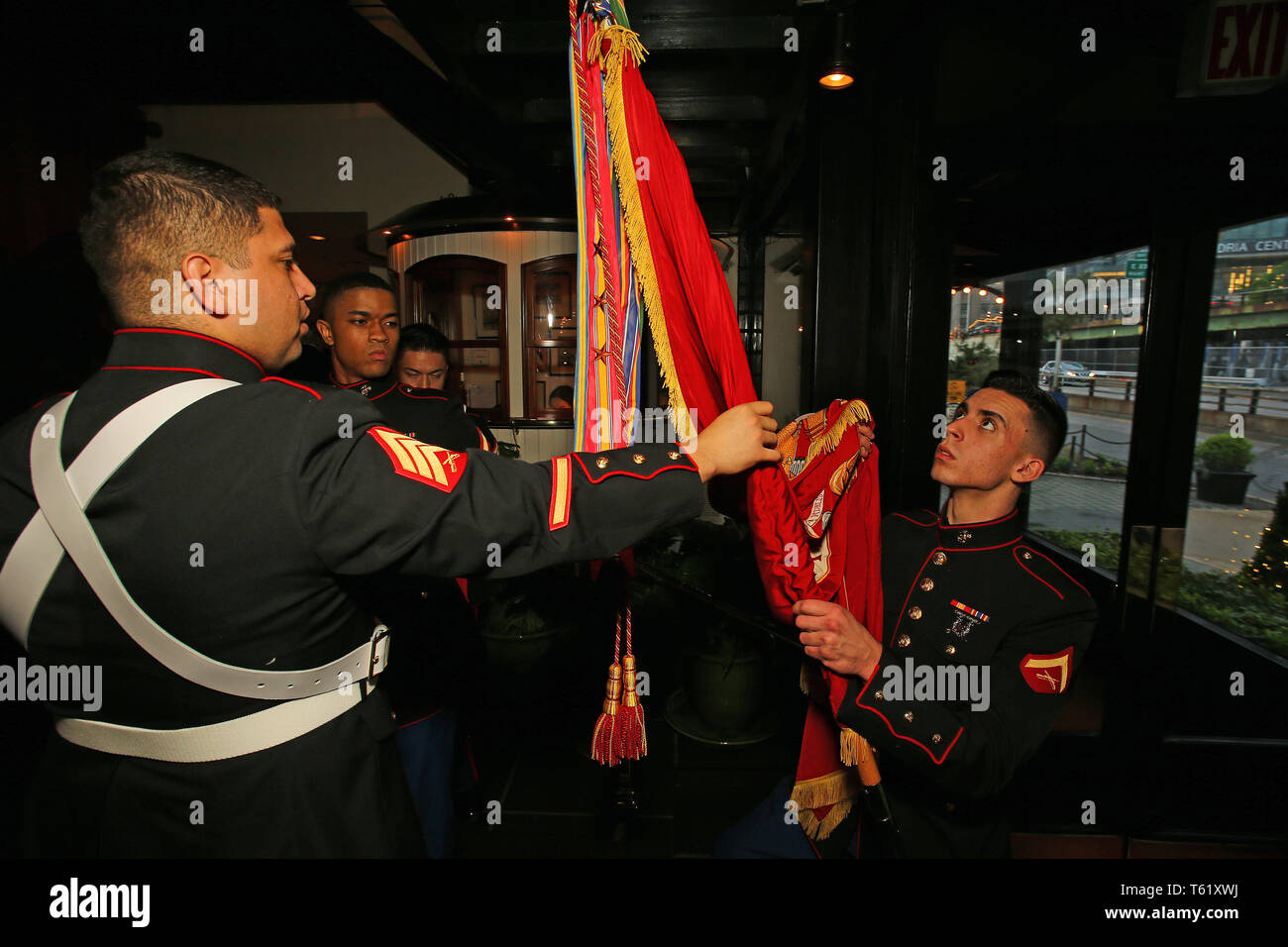 Nyc, United States. 26th Apr, 2019. USMC color guard prepare colors ...