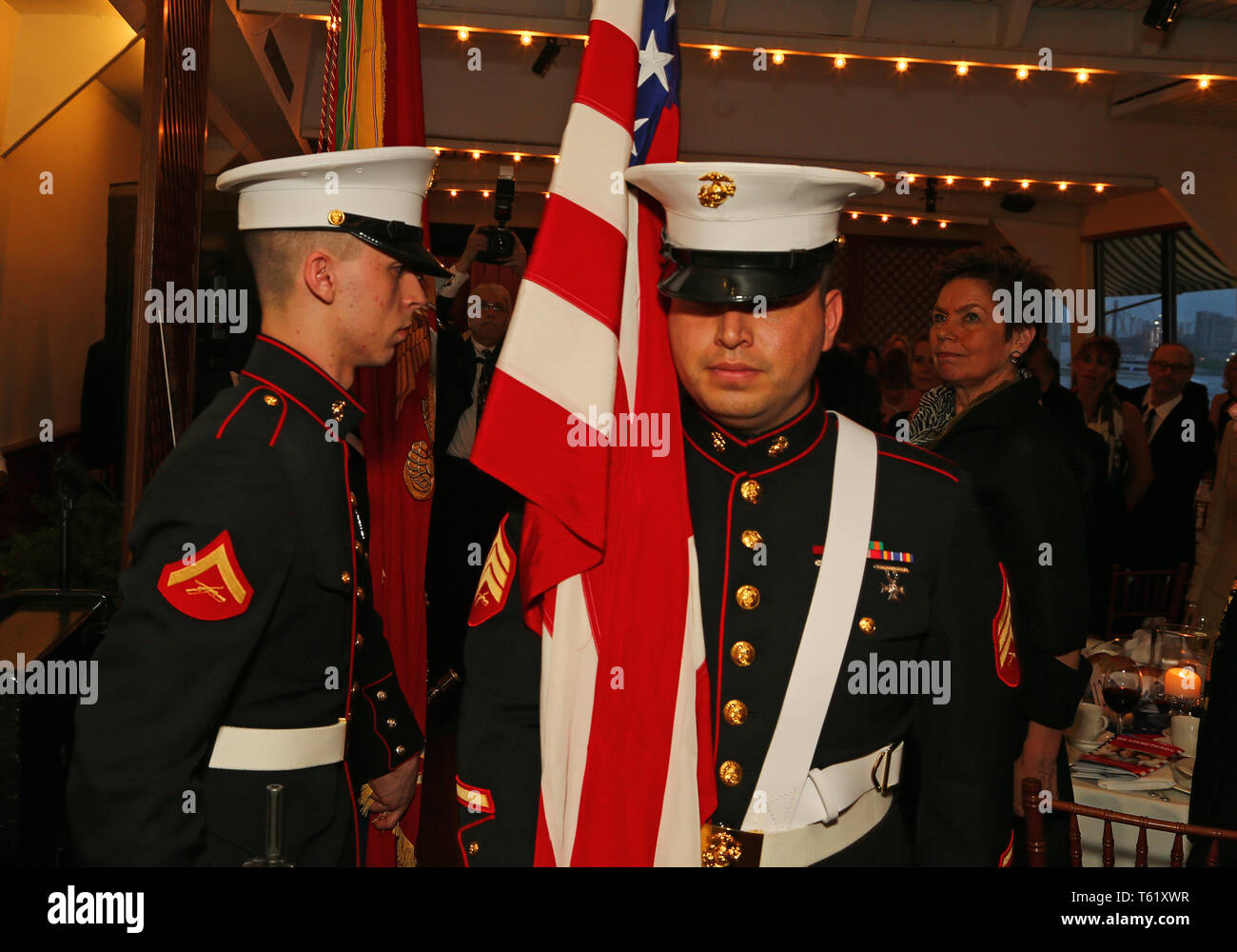 Nyc, United States. 26th Apr, 2019. USMC color guard enter with colors ...