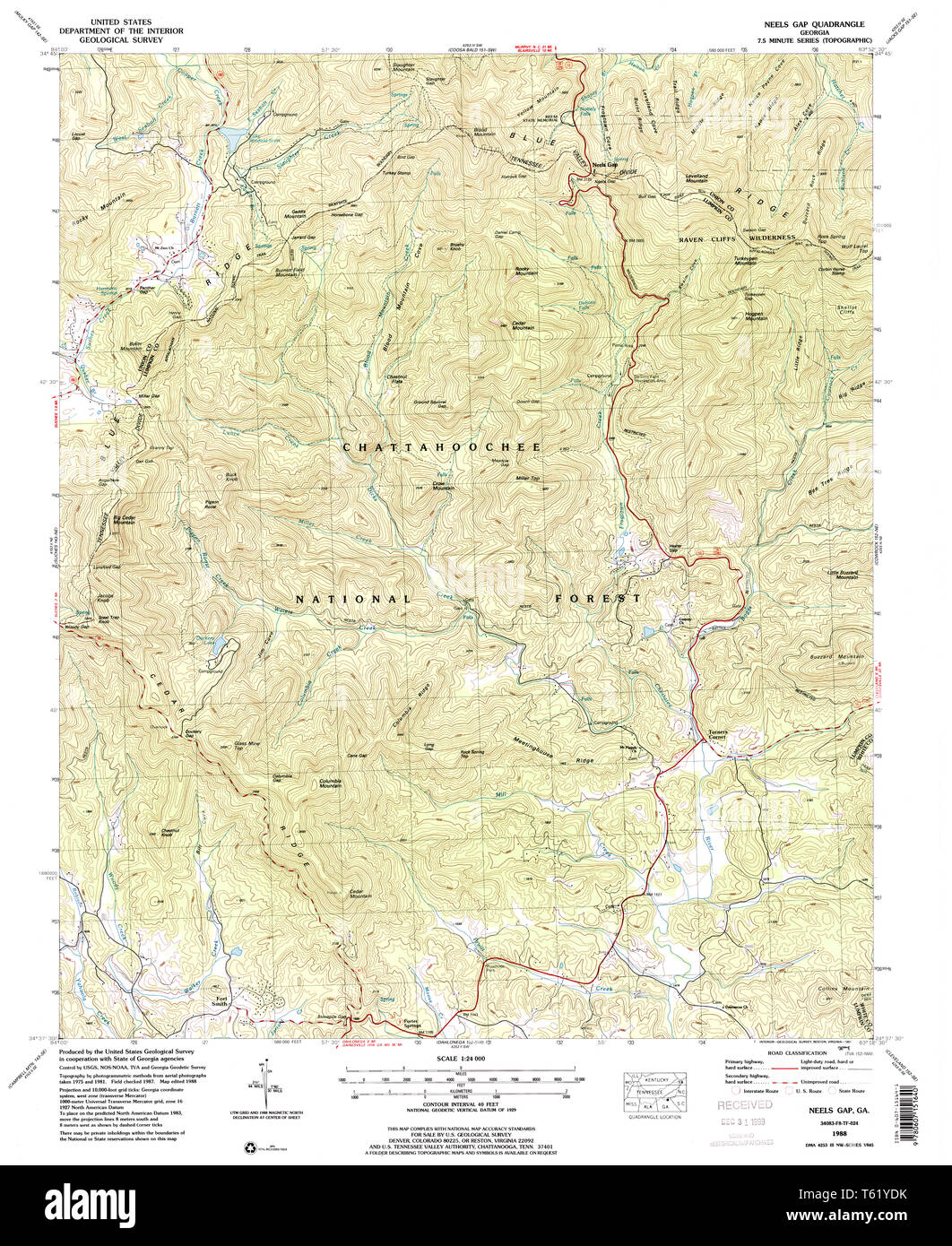 USGS TOPO Map Georgia GA Neels Gap 246476 1988 24000 Restoration Stock ...