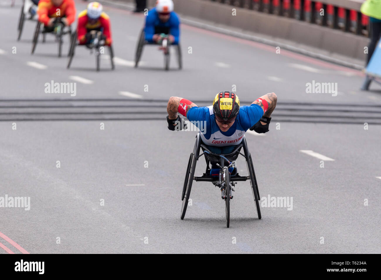 David Weir racing in the London Marathon wheelchair race 2019 Stock ...