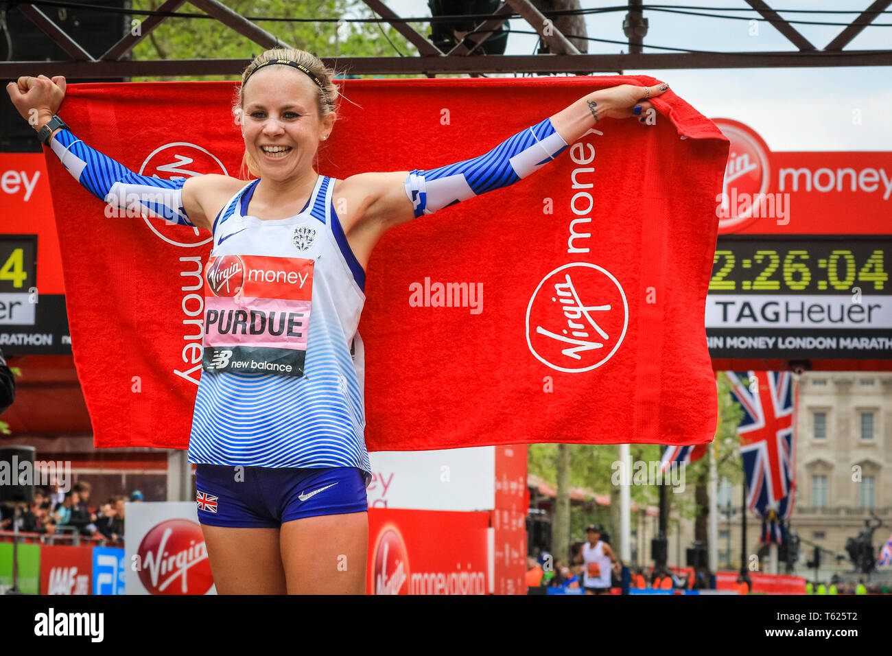 London, UK. 28th April 2019. British runner Charlotte Purdue comes 10th ...