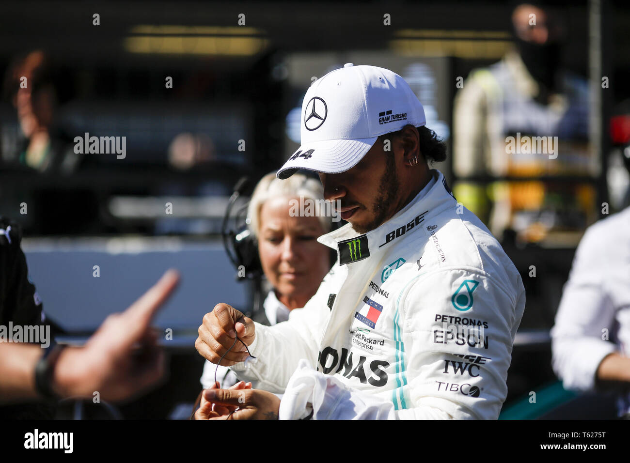 Baku, Azerbaijan. 28th Apr, 2019. LEWIS HAMILTON of Mercedes AMG ...