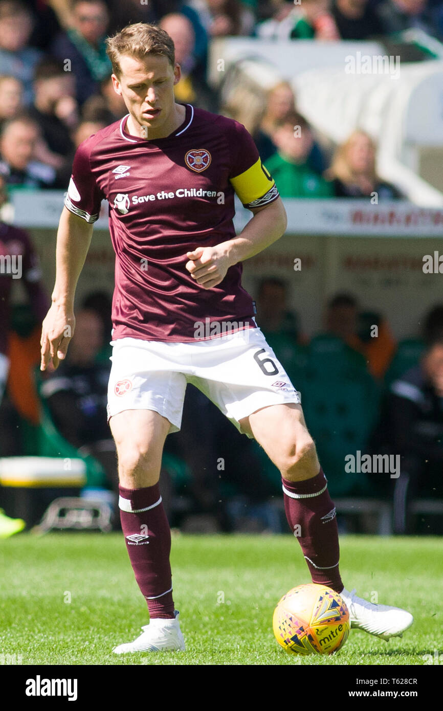 Edinburgh, UK. April 28 2019. Christophe Berra of Hearts during the ...