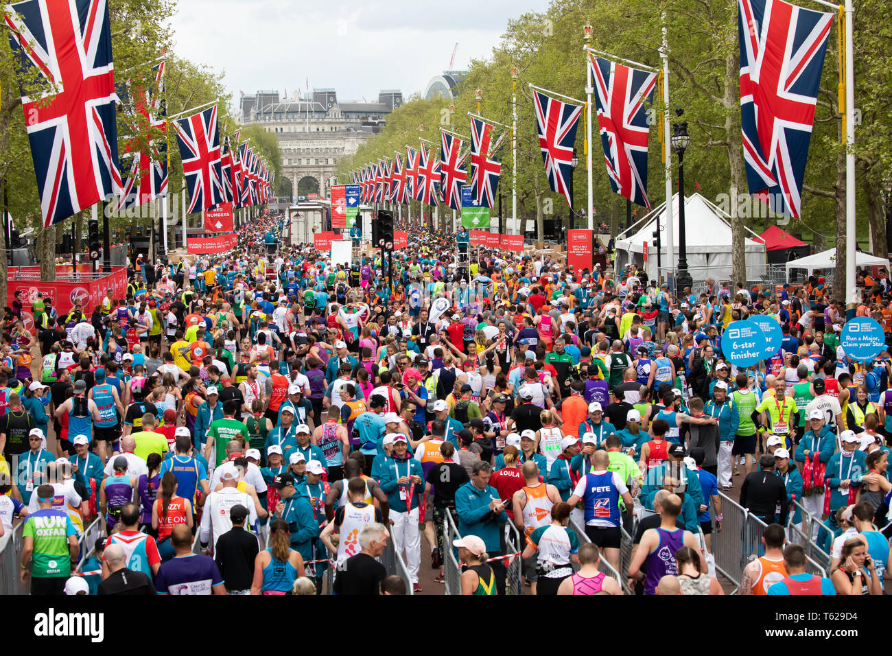London, UK. 28th April 2019.London Marathon runners after having ...