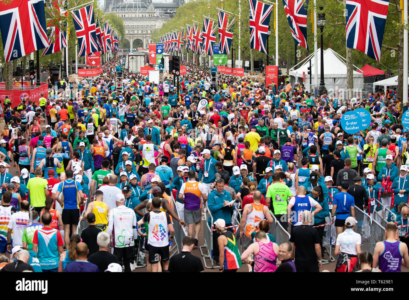 London, UK. 28th April 2019.London Marathon runners after having ...