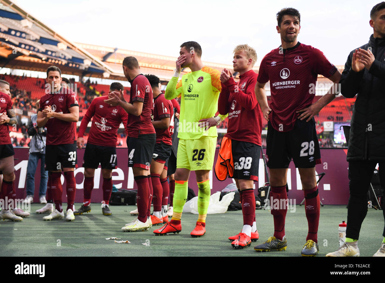 Nuremberg, Deutschland. 28th Apr, 2019. Disappointment after the match ...