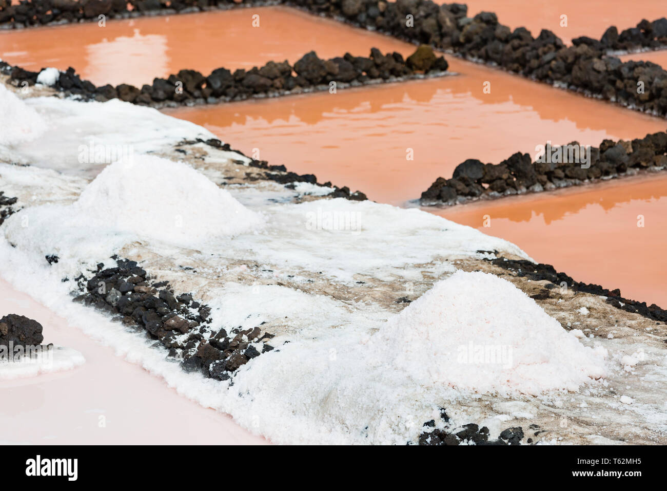 Piles of salt of the Salinas de Fuencaliente in La Palma, Spain with ...