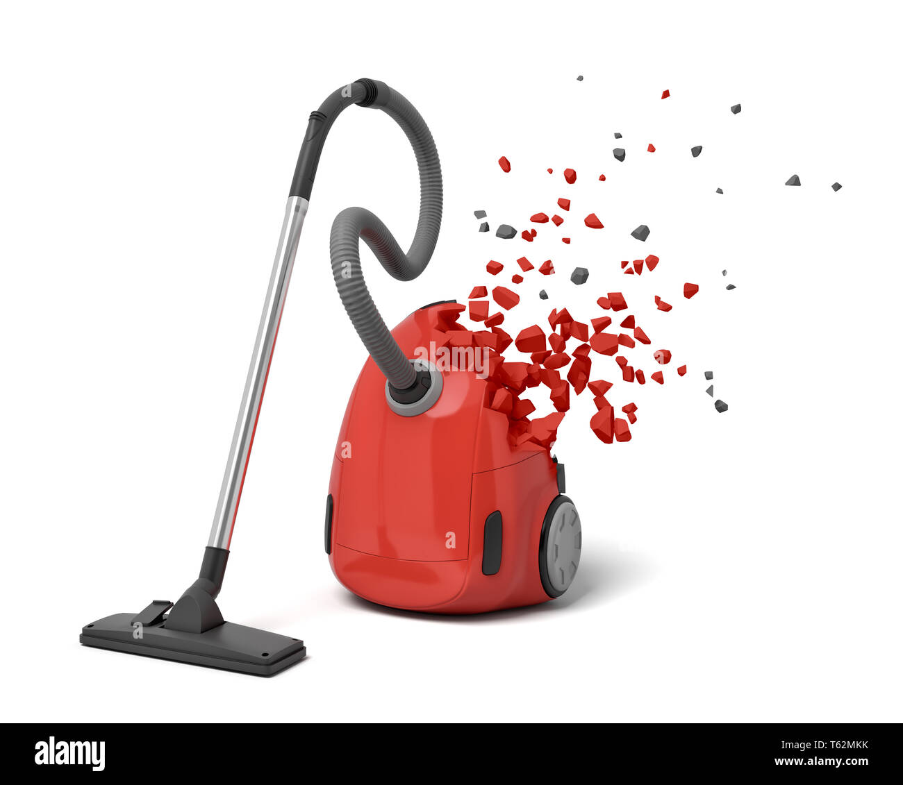 3d rendering of red vacuum cleaner starting to dissolve into pieces on ...