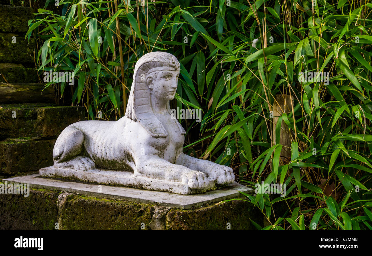 Traditional egyptian decorations, white stone sphinx sculpture in a ...