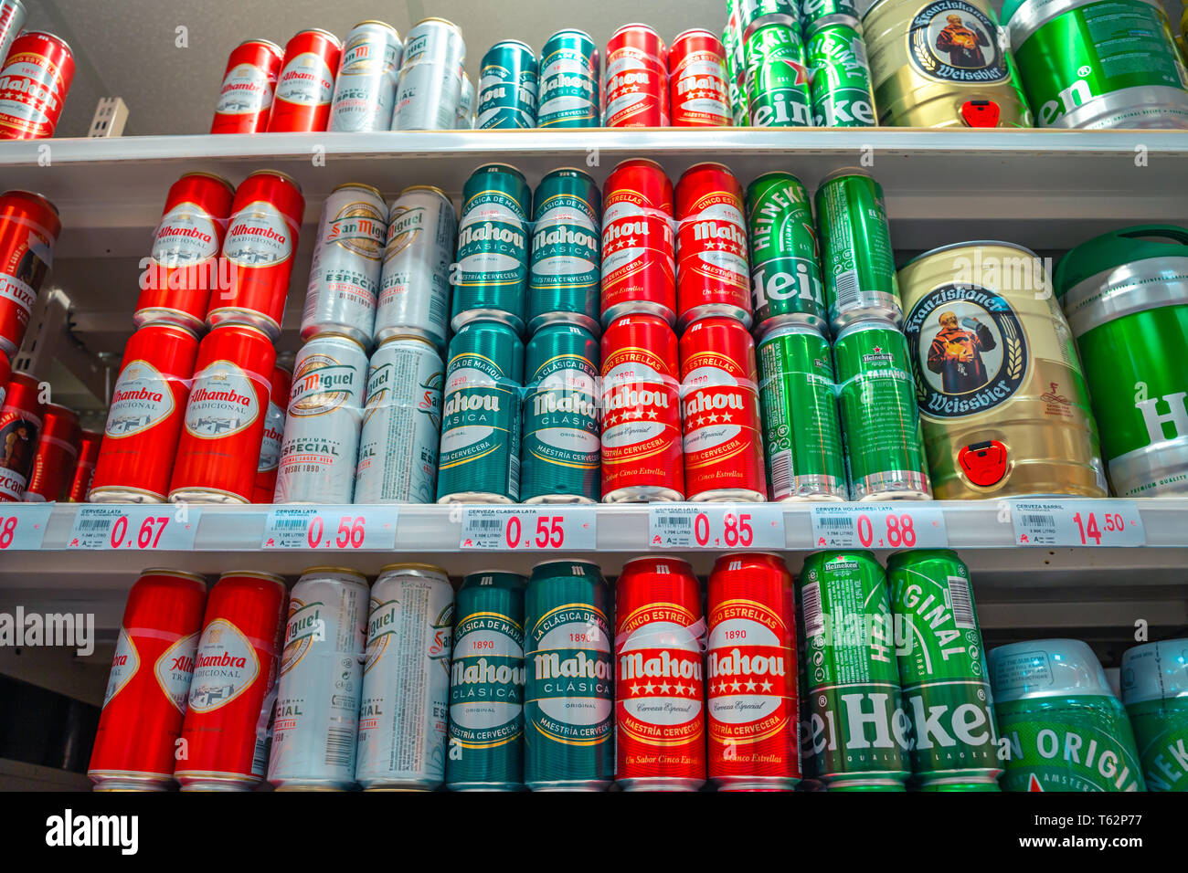 Valencia,Spain - April 27, 2019: Beer department at Auchan hypermarket ...