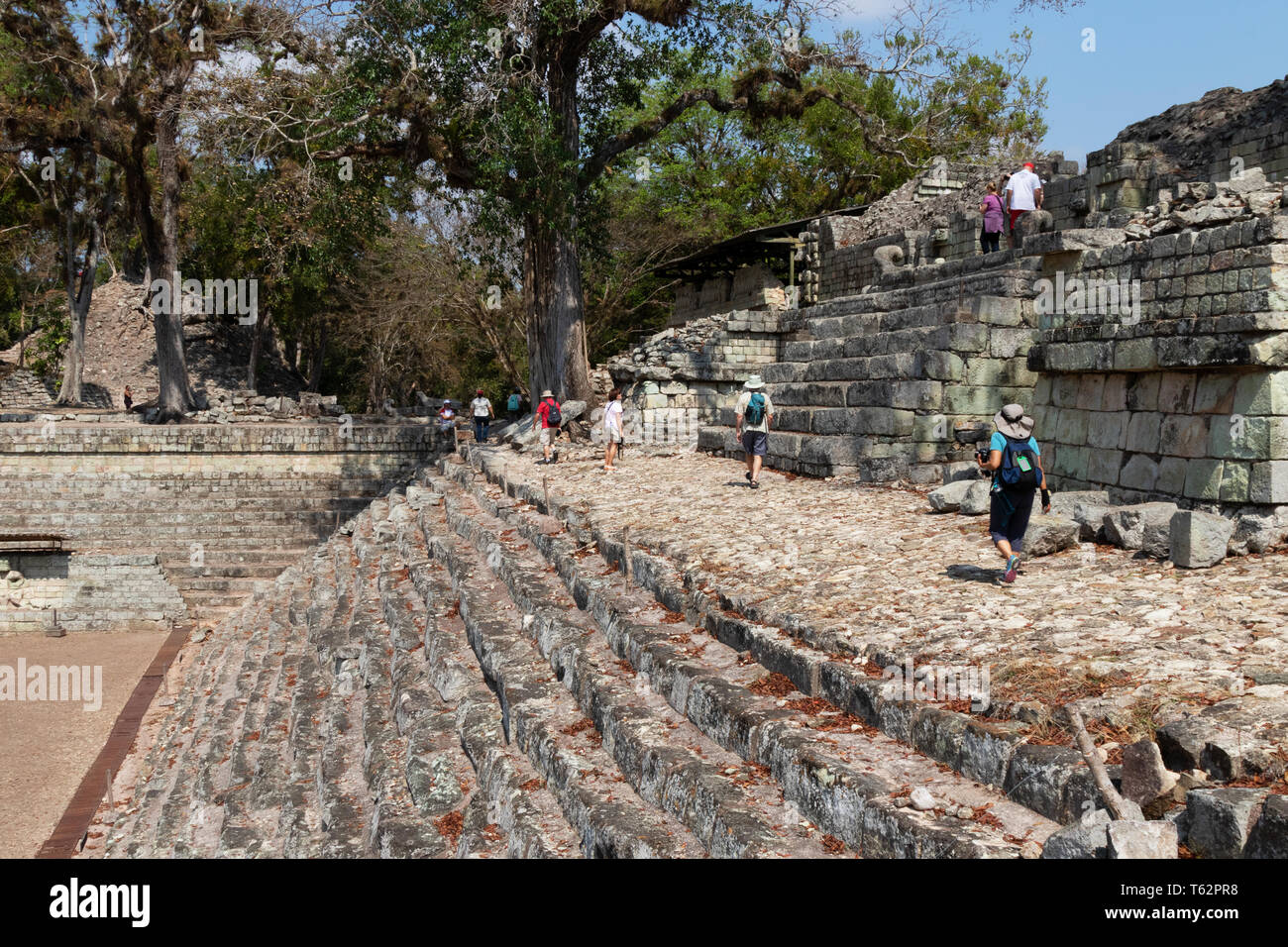 Honduras tourism - tourists at the mayan ruins UNESCO world heritage site of Copan Honduras ...