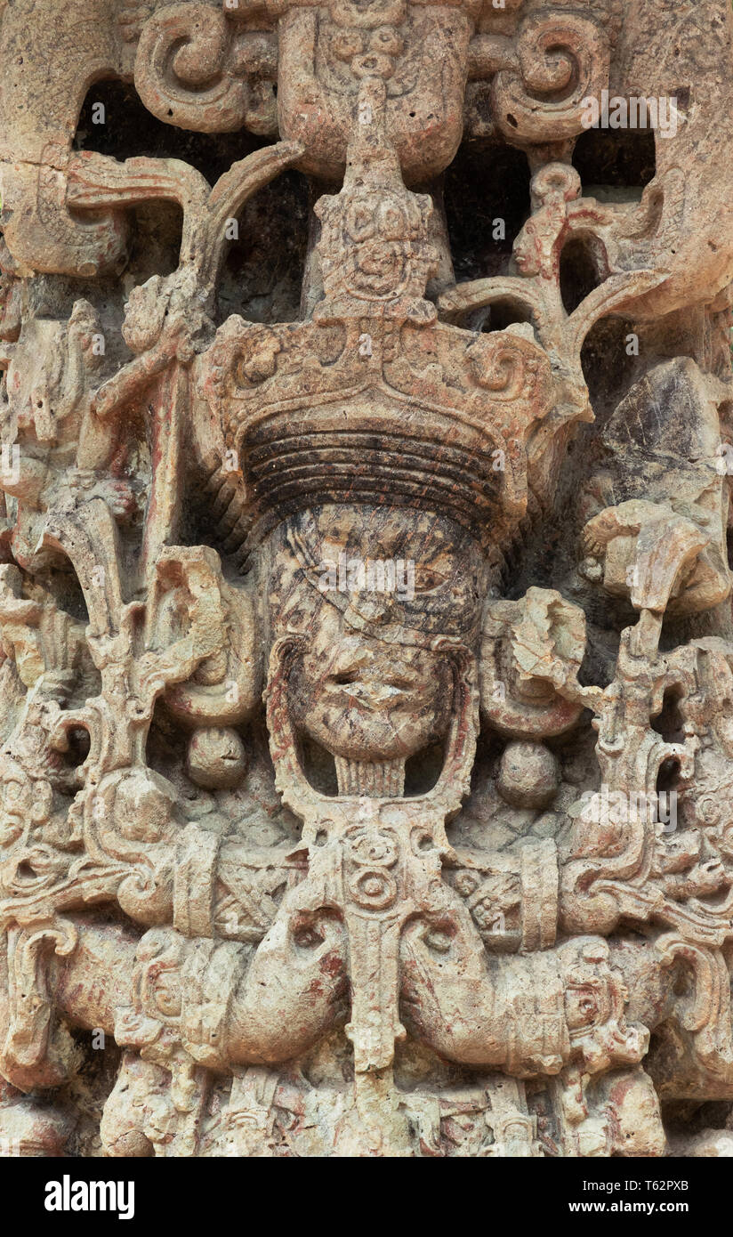 Stela B - carved standing stone at Copan ancient Mayan archaeological ...