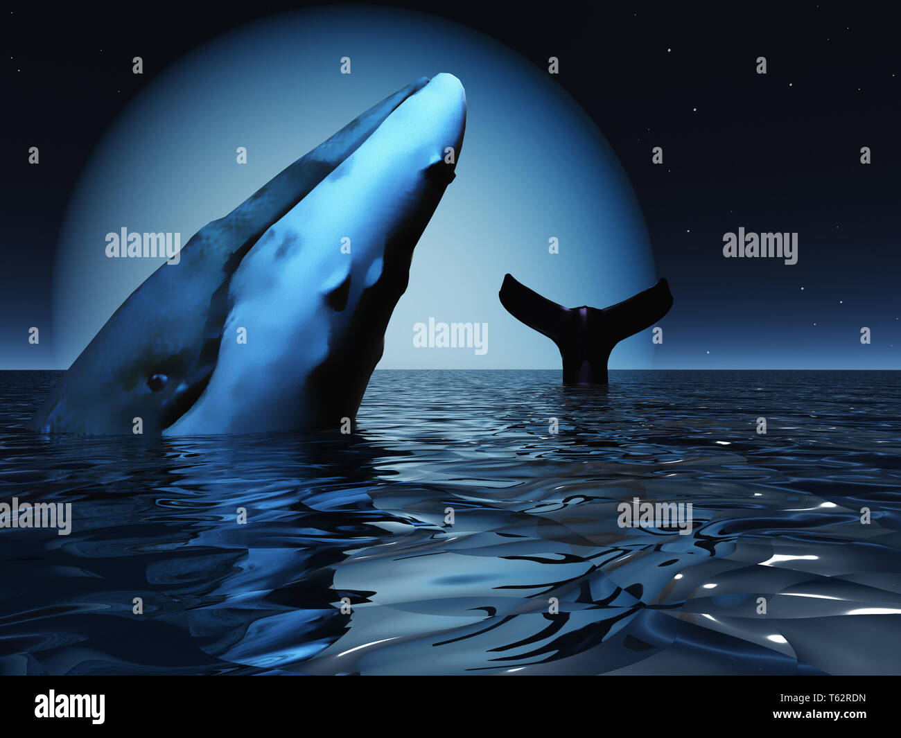 Whale in exoplanet ocean. Blue planet at the horizon Stock Photo - Alamy