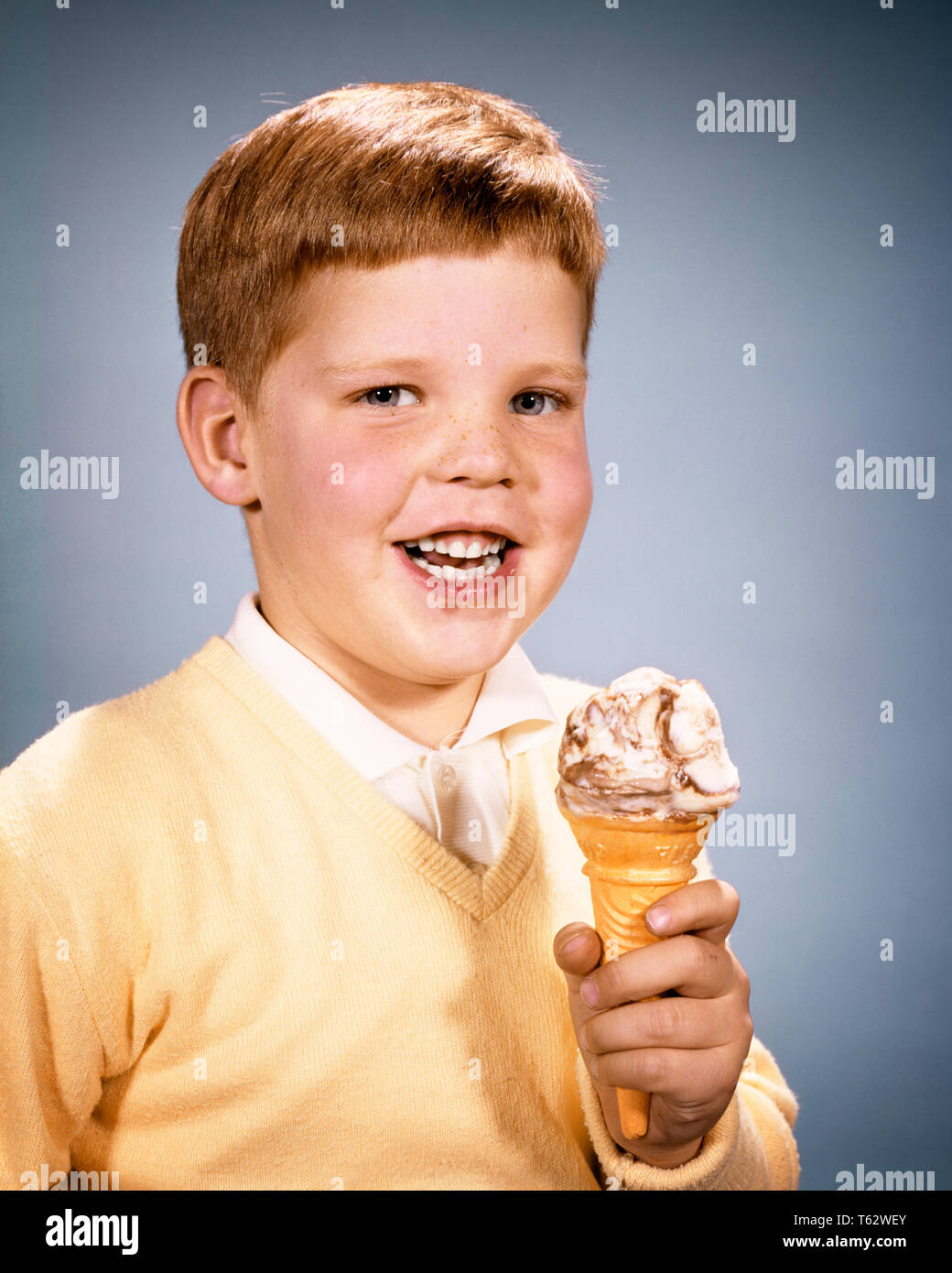 1960s SMILING RED HEADED BOY HOLDING ICE CREAM CONE - kf3739 HAR001 ...