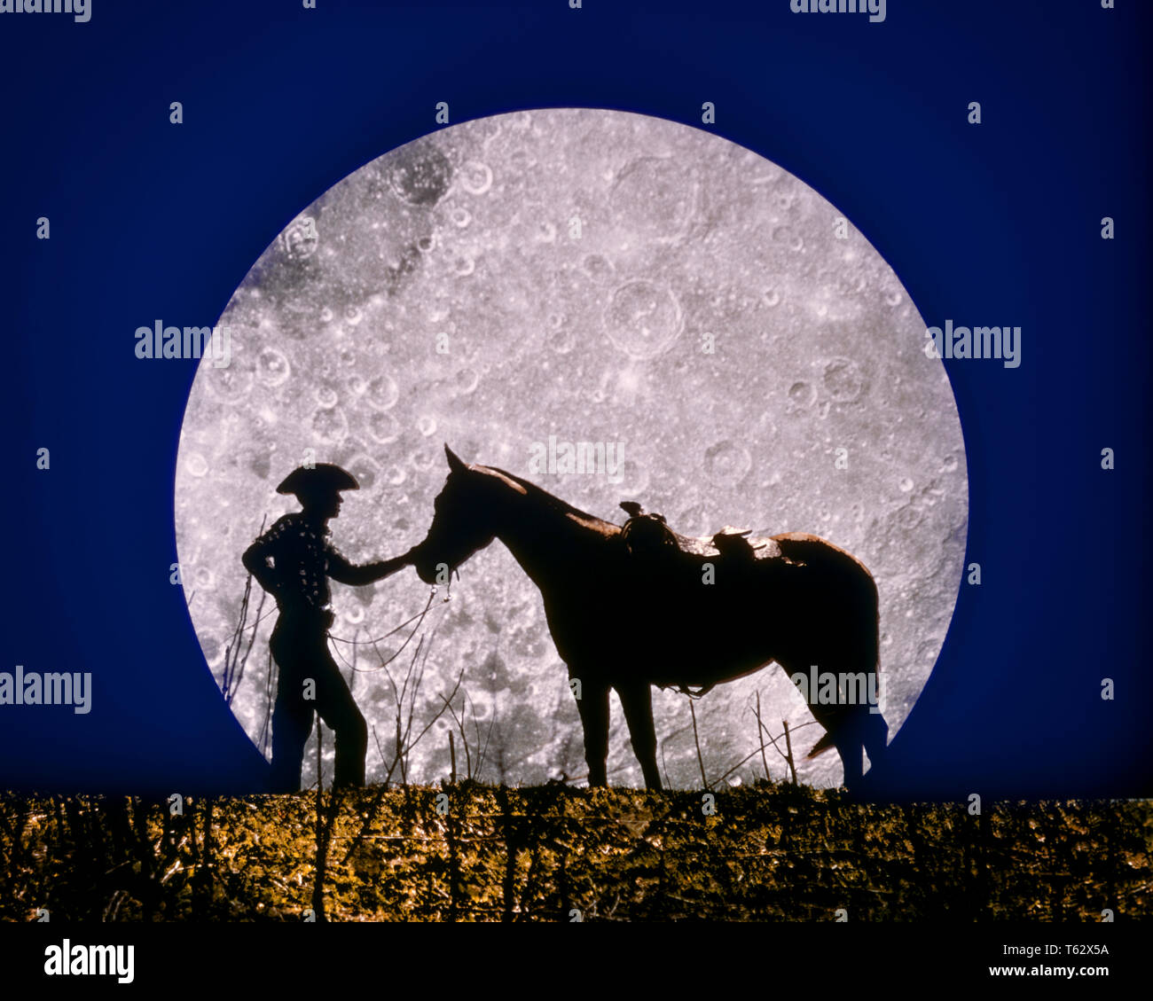 1970s SYMBOLIC COWBOY ANONYMOUS WESTERN MAN AND SADDLE HORSE ON THE ...