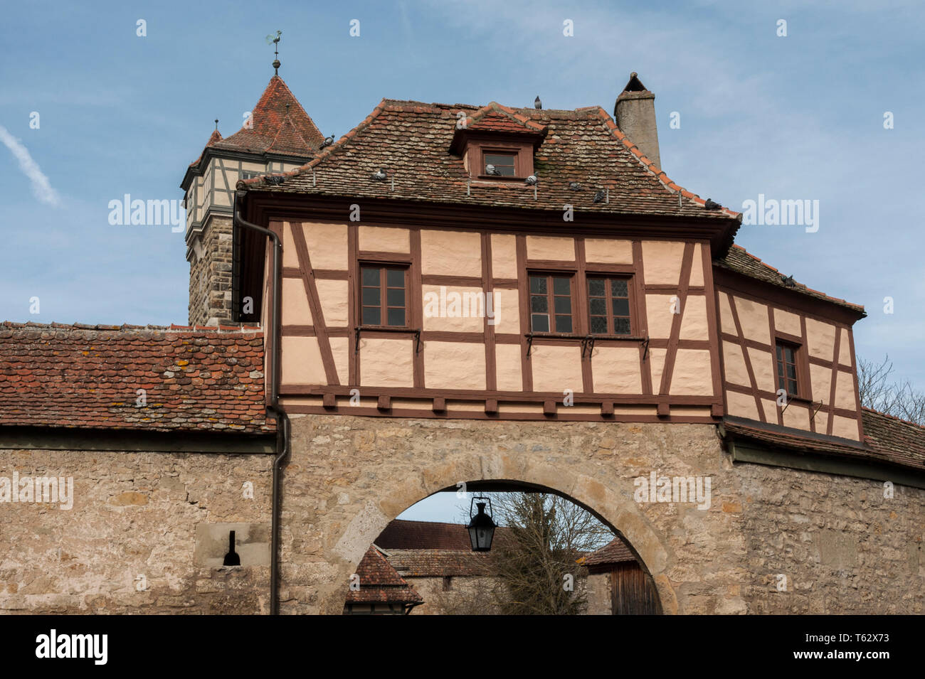 The stronghold gate in the medieval town Rothenburg ob der Tauber, one ...
