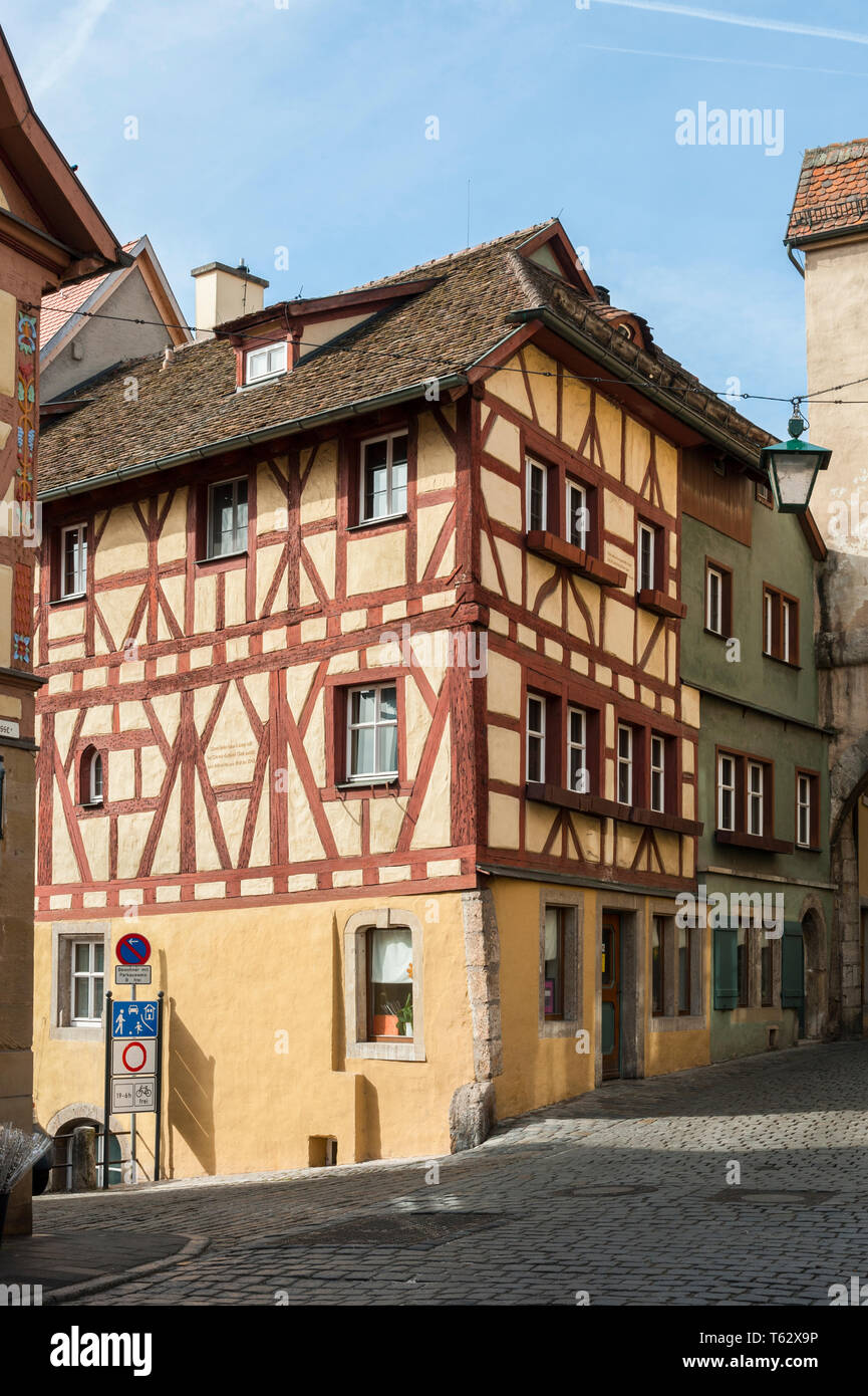 Historic colorful half-timbered houses in the medieval town Rothenburg ...