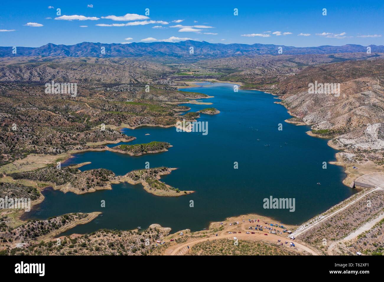 Aerial view of the Jacinto Lopez dam in the Sonora border region ...
