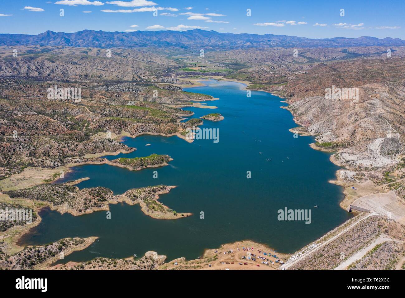 Aerial view of the Jacinto Lopez dam in the Sonora border region ...