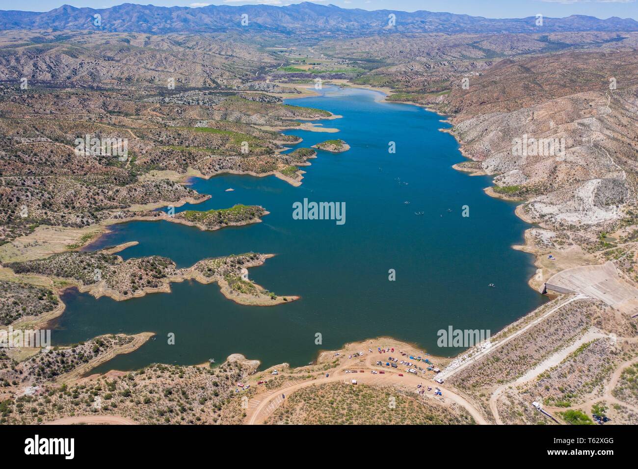 Aerial view of the Jacinto Lopez dam in the Sonora border region ...