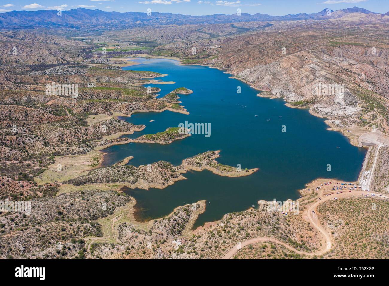 Aerial view of the Jacinto Lopez dam in the Sonora border region ...