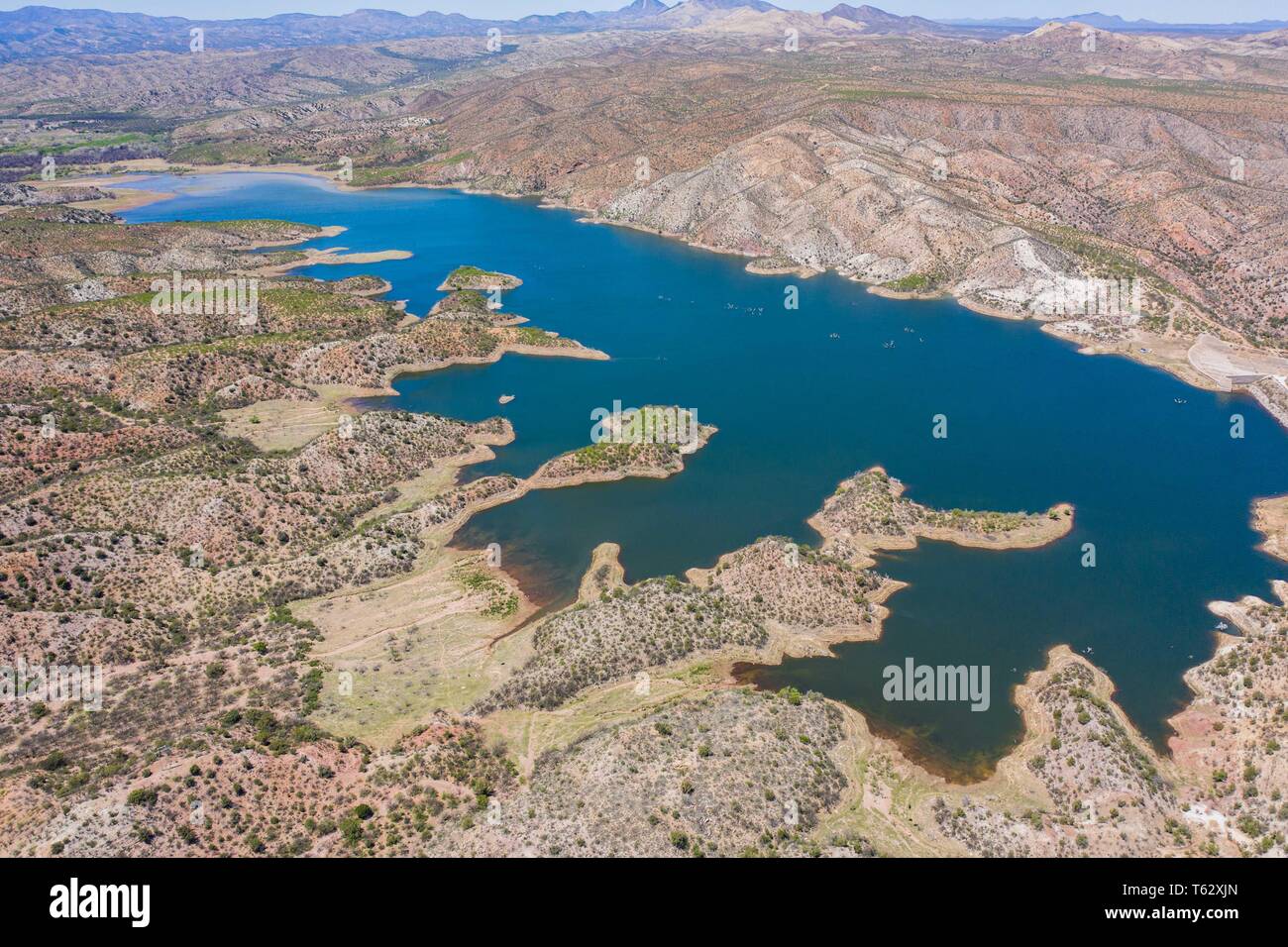 Aerial view of the Jacinto Lopez dam in the Sonora border region ...