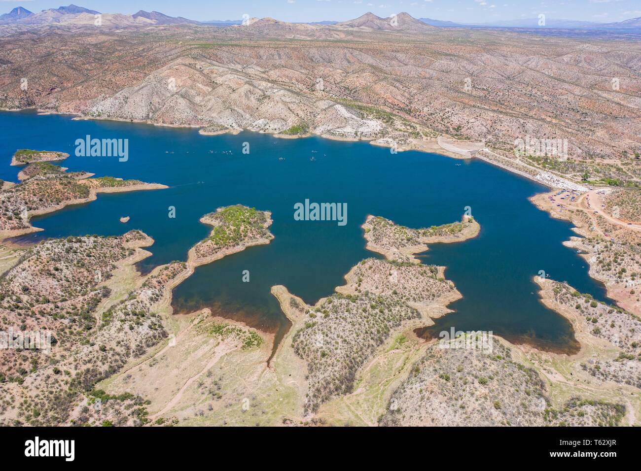 Aerial view of the Jacinto Lopez dam in the Sonora border region ...