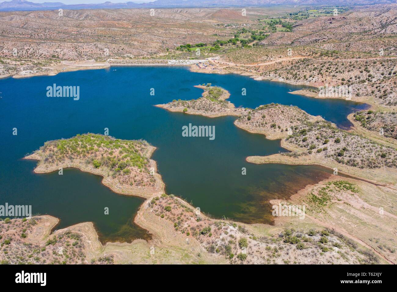 Aerial view of the Jacinto Lopez dam in the Sonora border region ...