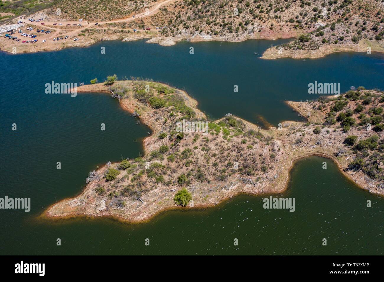 Aerial view of the Jacinto Lopez dam in the Sonora border region ...