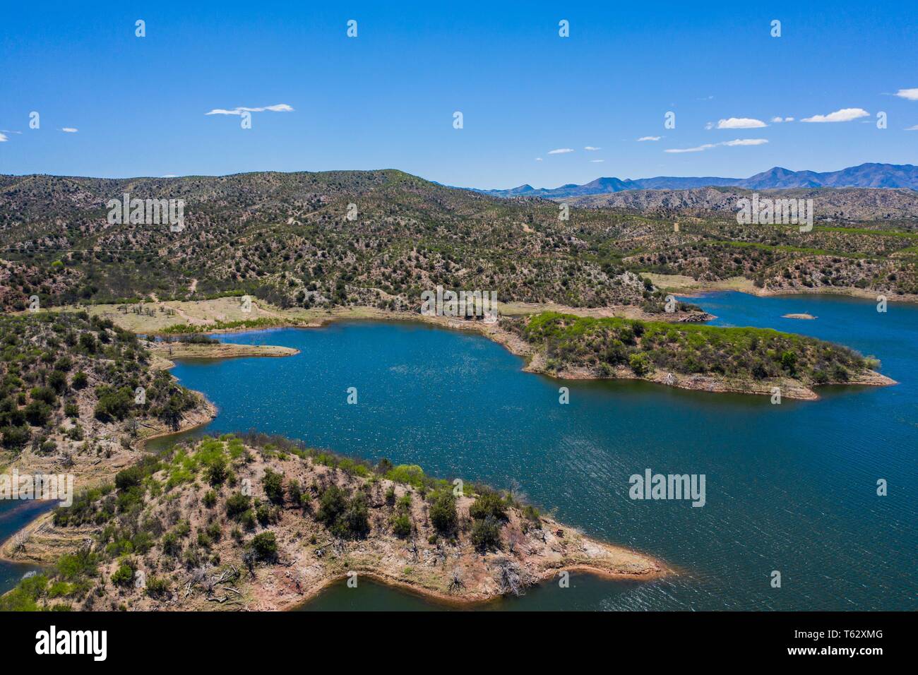 Aerial view of the Jacinto Lopez dam in the Sonora border region ...