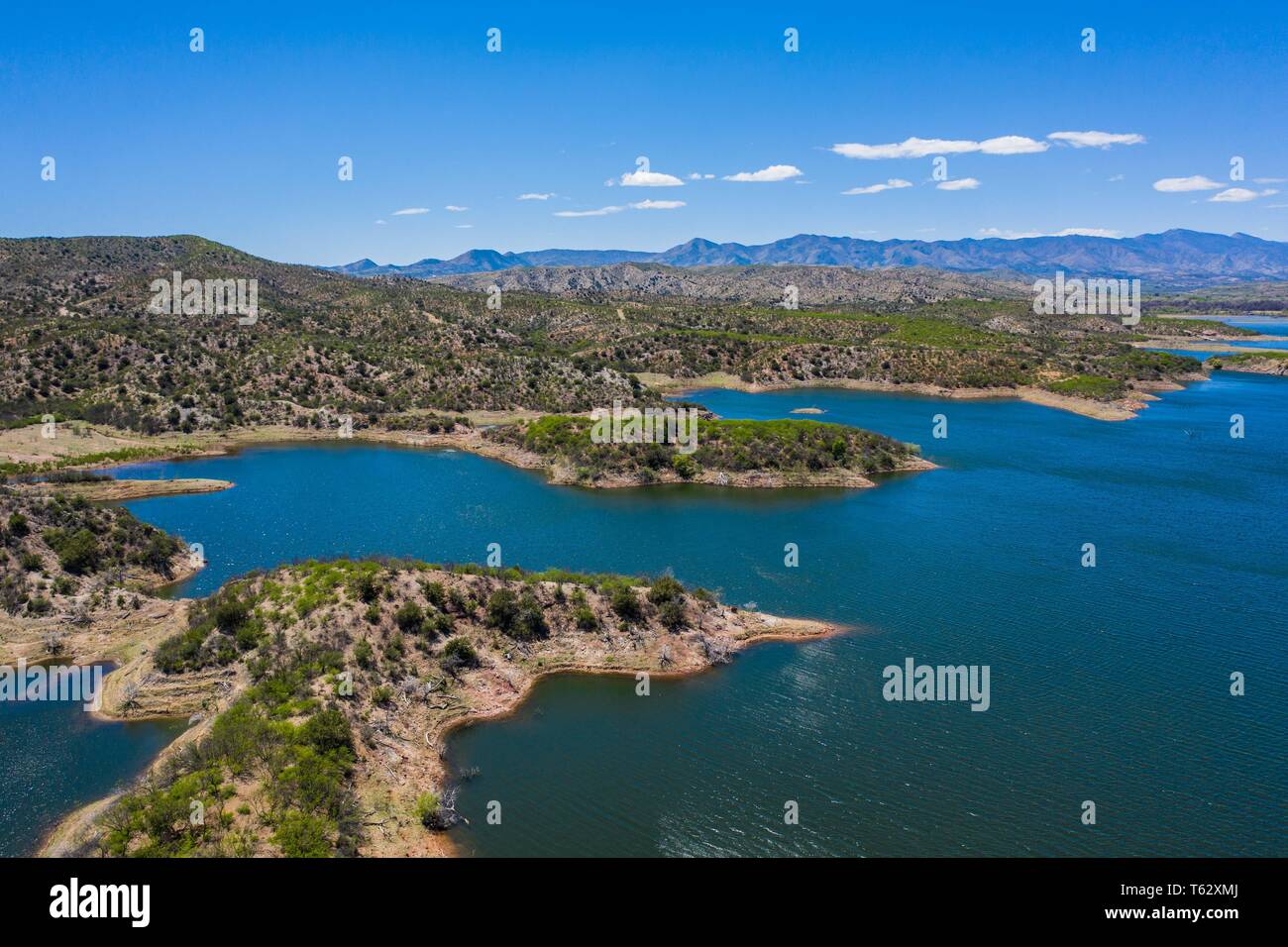 Aerial view of the Jacinto Lopez dam in the Sonora border region ...