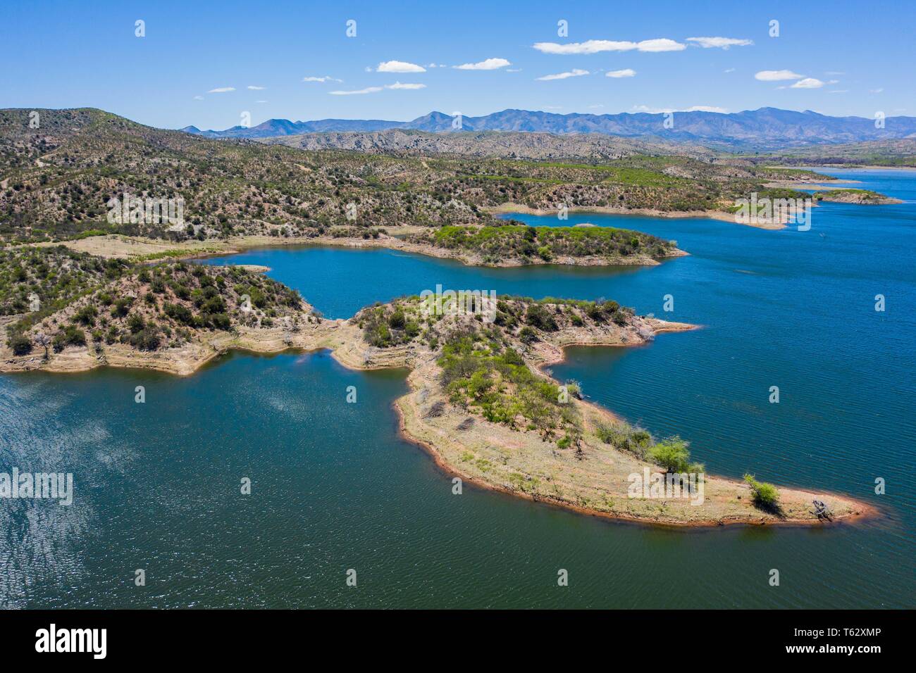Aerial view of the Jacinto Lopez dam in the Sonora border region ...
