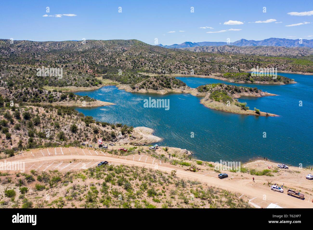 Aerial view of the Jacinto Lopez dam in the Sonora border region ...