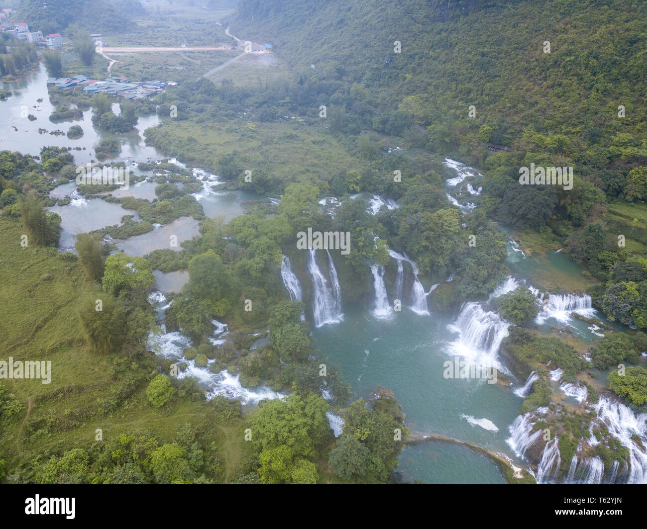 Beautiful waterfall. Ban Gioc waterfall or Detian waterfall is landmark ...