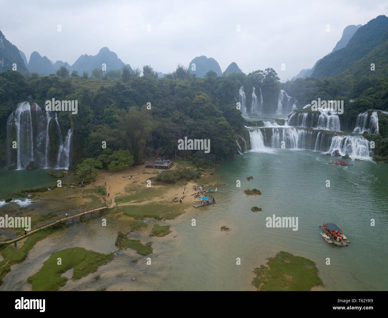 Beautiful waterfall. Ban Gioc waterfall or Detian waterfall is landmark ...