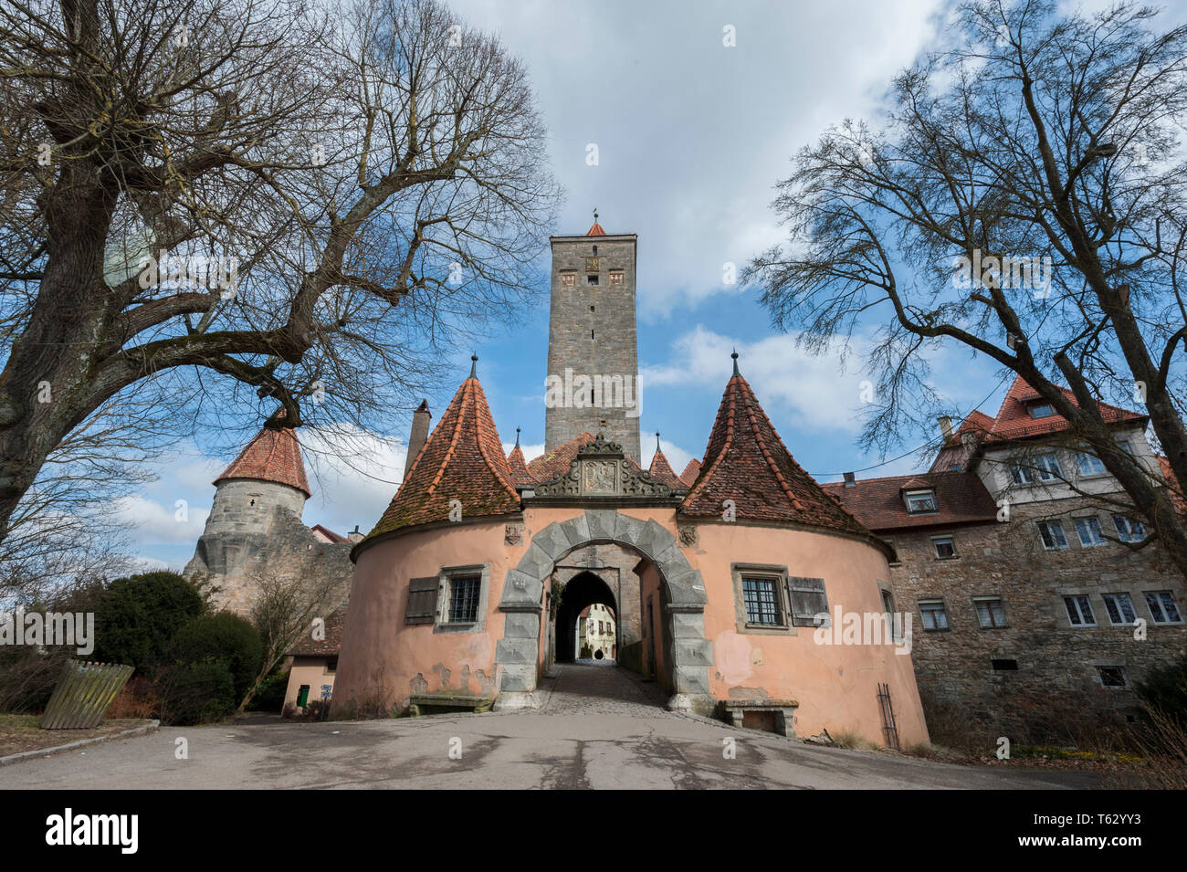 Castle tower and city gate at the entrance to the old town of ...