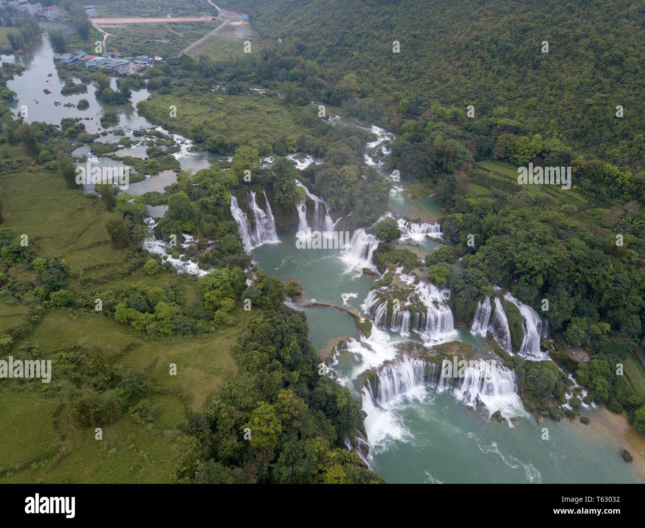 Beautiful waterfall. Ban Gioc waterfall or Detian waterfall is landmark ...